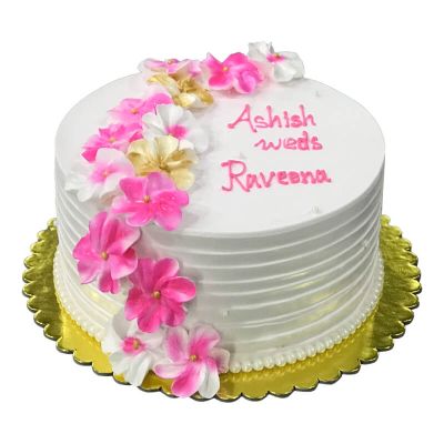 Order Simple Pink Flower Flow Wedding Cake in Kathmandu | Julies Cakes ...
